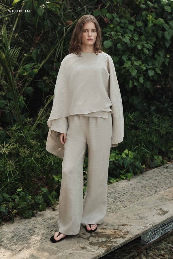 %100 Keten Düz Taş Pantolon - Hooopstore