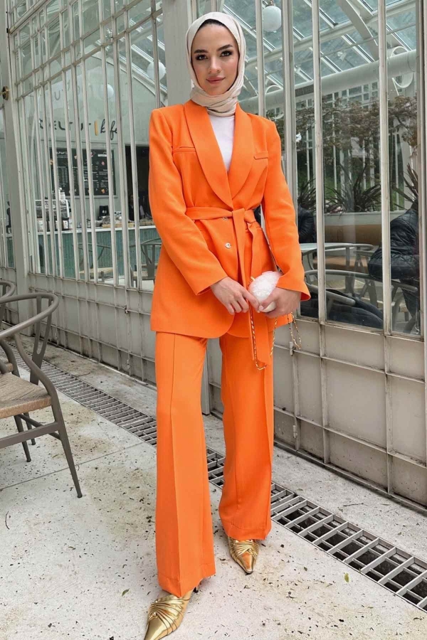 Geniş Paça Yüksek Bel Oranj Pantolon - Hooopstore