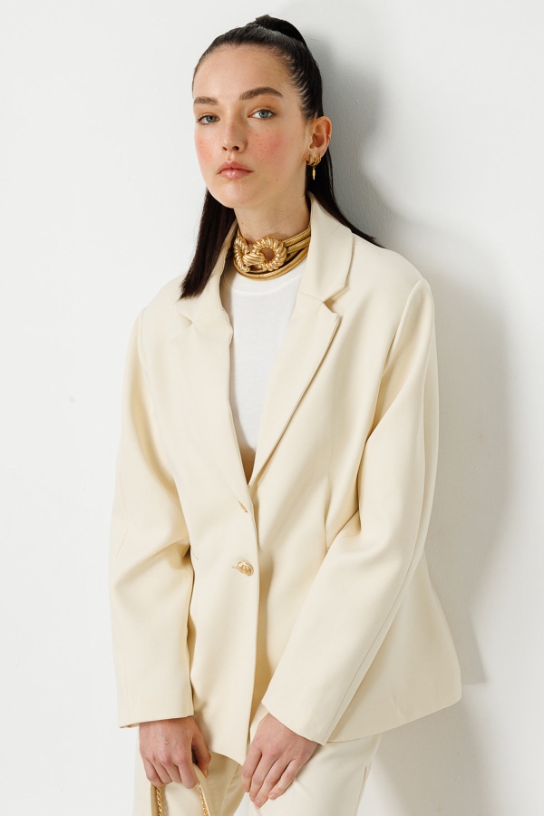 Gold Düğmeli Blazer Krem Ceket - Hooopstore