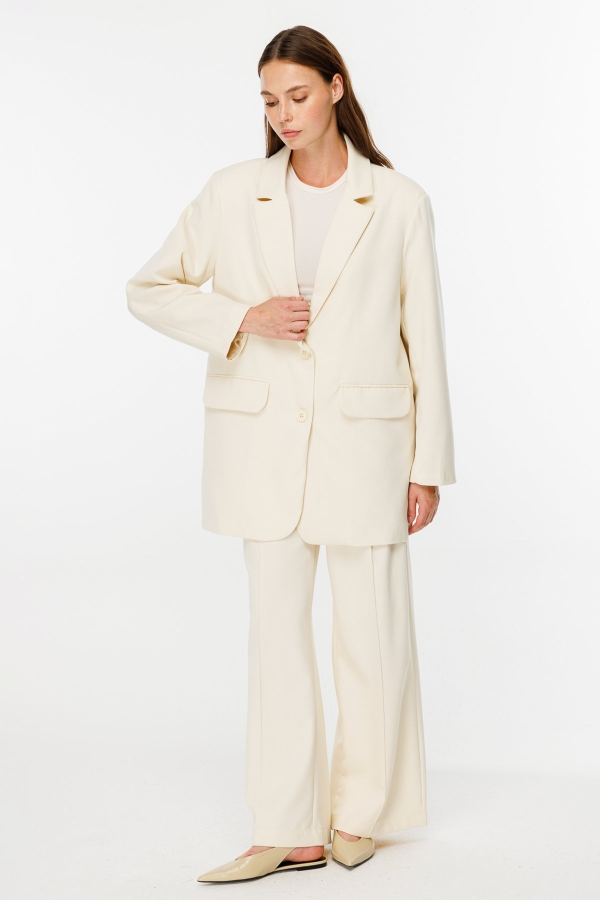 Oversıze Basic Krem Blazer Ceket - Hooopstore