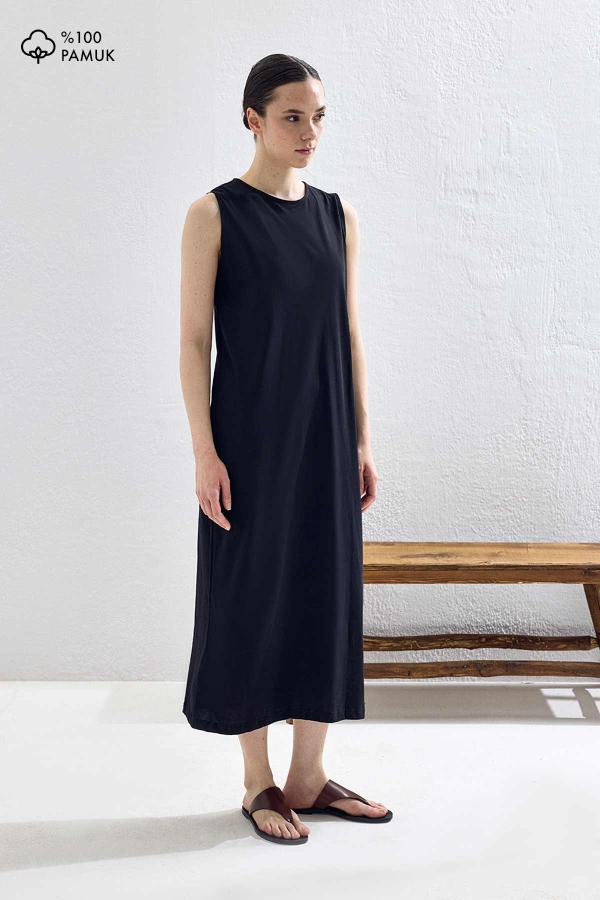 Pamuklu Siyah Astar Elbise - Hooopstore